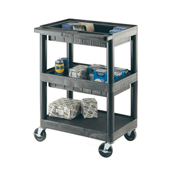 VGI343L Strong Plastic Shelf Trolley with 2 Deep Tray Shelves and 1 ...