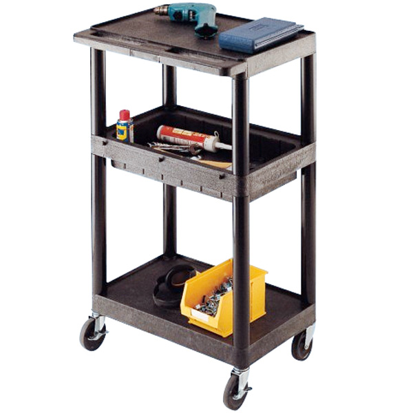 VGI409L 3 Level Plastic Shelf Trolley with Flat Top and Bottom Shelf ...