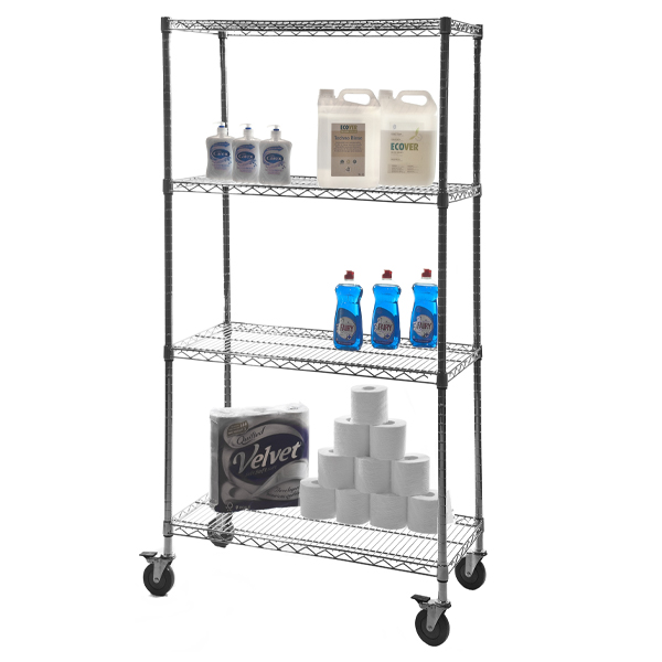 EC4* Eclipse Chrome Wire 4 Tier Mobile Rack Trolley | Plastor