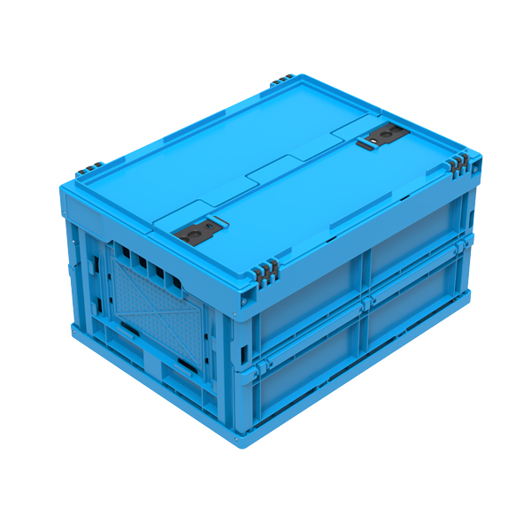 WALTHER Folding Container With Attached Hinged Lid In Blue (400 x 300 x ...