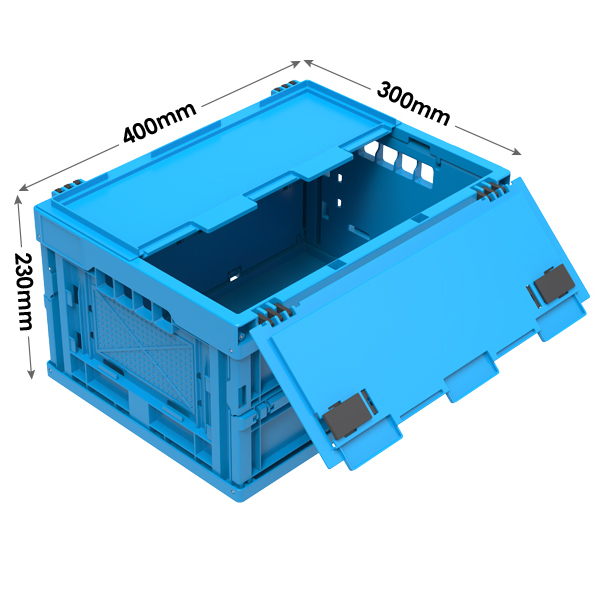 WALTHER Folding Container With Attached Hinged Lid In Blue (400 x 300 x ...