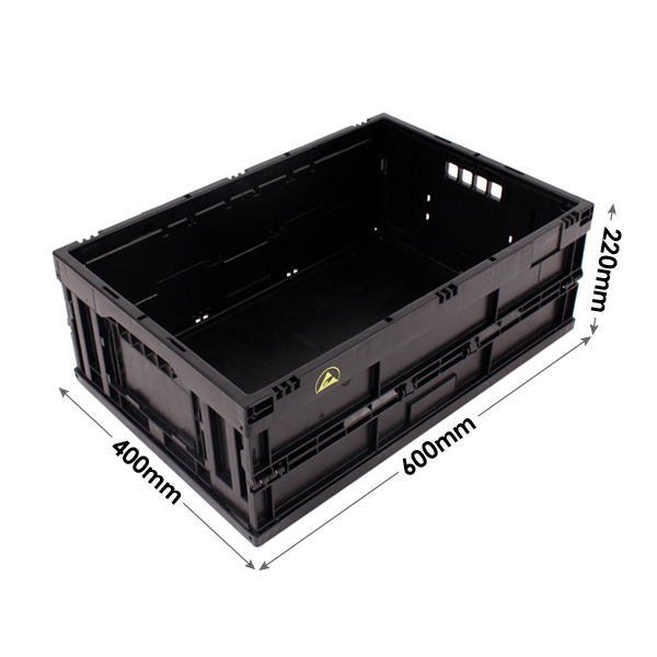 WALTHER Conductive Folding Container with ESD Logo in Black (600 x 400 ...