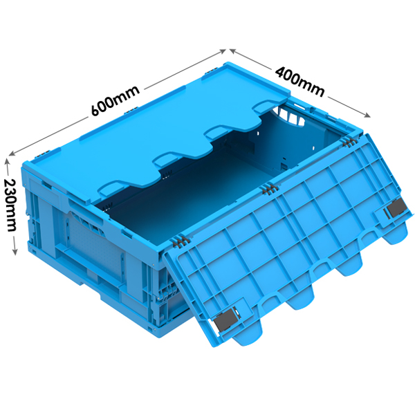 WALTHER Folding Container With Attached Hinged Lid in Blue (600 x 400 x ...