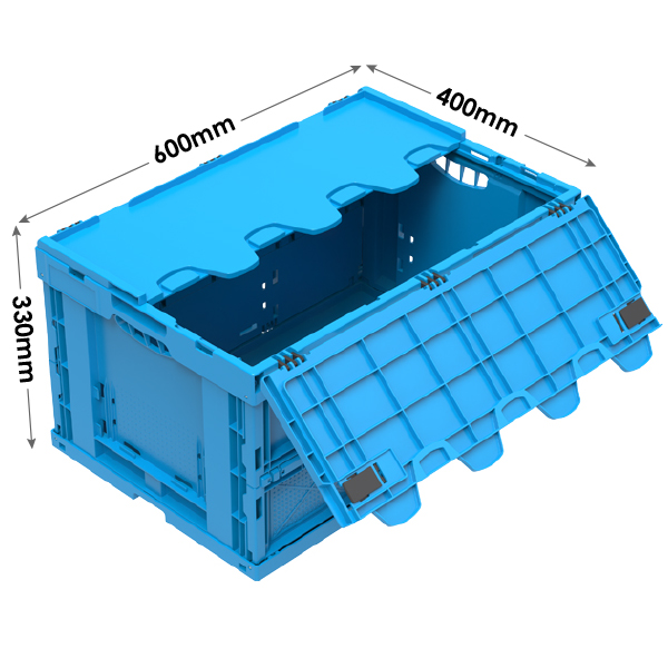 WALTHER Folding Container With Attached Hinged Lid in Blue (600 x 400 x ...