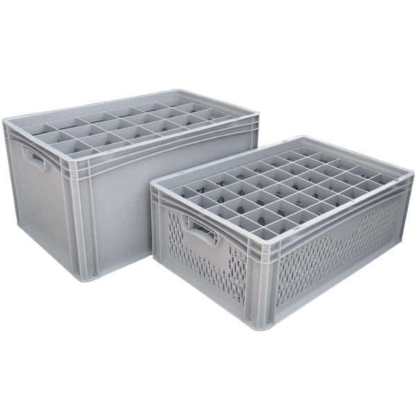 Glassware Stacking Crate (600 x 400 x 320mm) with 40 (66 x 67mm) Cells ...
