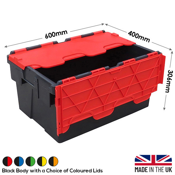 PLAS55LE Black With Coloured Lid Storage Box Crates - 55 litre (600 x ...