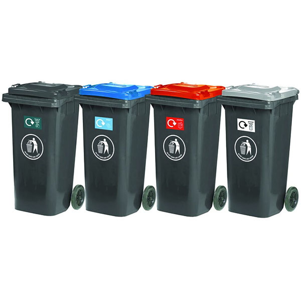 LW4120Y 120 Litre Wheeled Recycling Bins - Set Of 4 Complete With ...