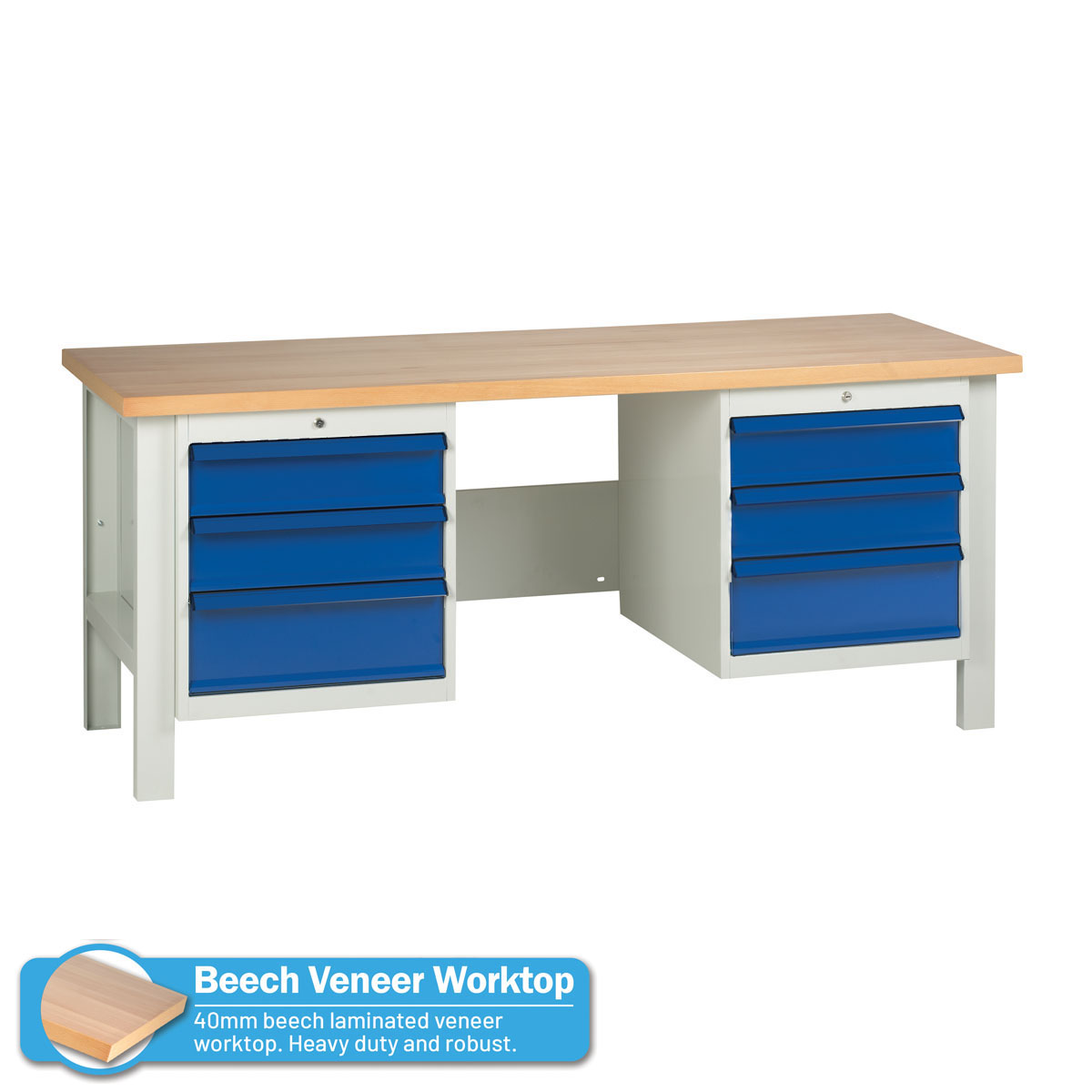 Heavy Duty Workbench (200 kg Capacity) with Beech Veneer Worktop & 2 x ...