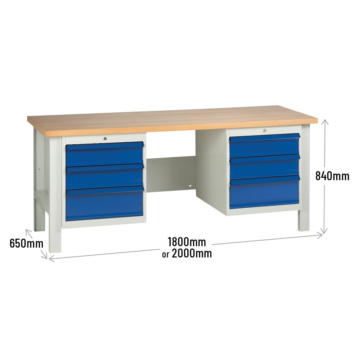 Heavy Duty Workbench (200 kg Capacity) with Beech Veneer Worktop & 2 x ...