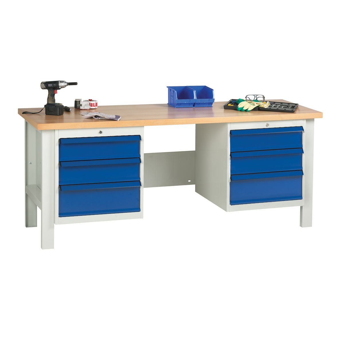 Heavy Duty Workbench (200 kg Capacity) with Beech Veneer Worktop & 2 x ...