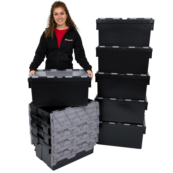 PLAS55ECO Black With Grey Lid Storage Box Crates - 55 litre (600 x 400 ...