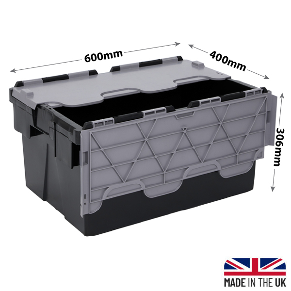 PLAS55ECO Black With Grey Lid Storage Box Crates - 55 litre (600 x 400 ...