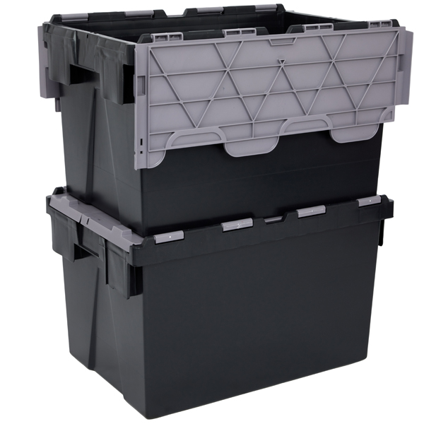 Large Black ECO Recycled Plastic Crates with Grey Lids > 65 litre > Plastor