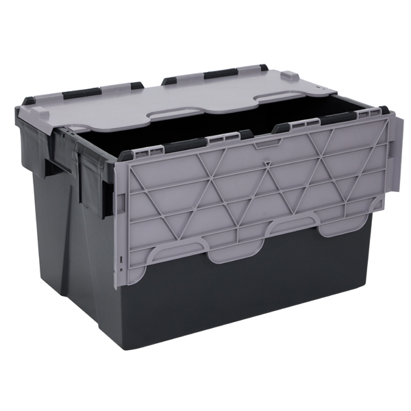 Large Black ECO Recycled Plastic Crates with Grey Lids > 65 litre > Plastor